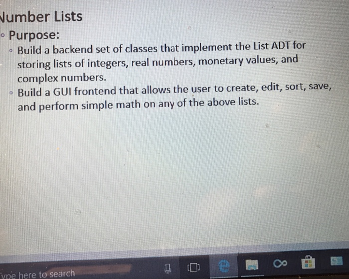umber Lists o Purpose: Build a backend set of classes | Chegg.com