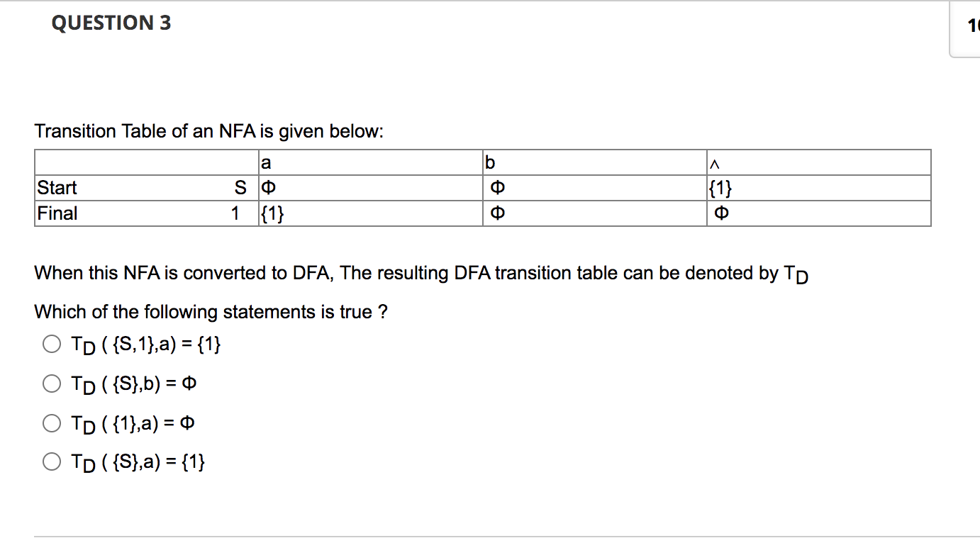 Solved QUESTION 1 Transition Table of an NFA is given below: | Chegg.com