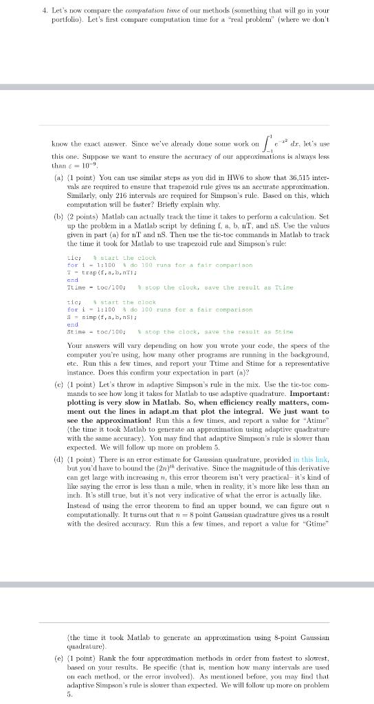 4. Let's now compare the computation time of our | Chegg.com