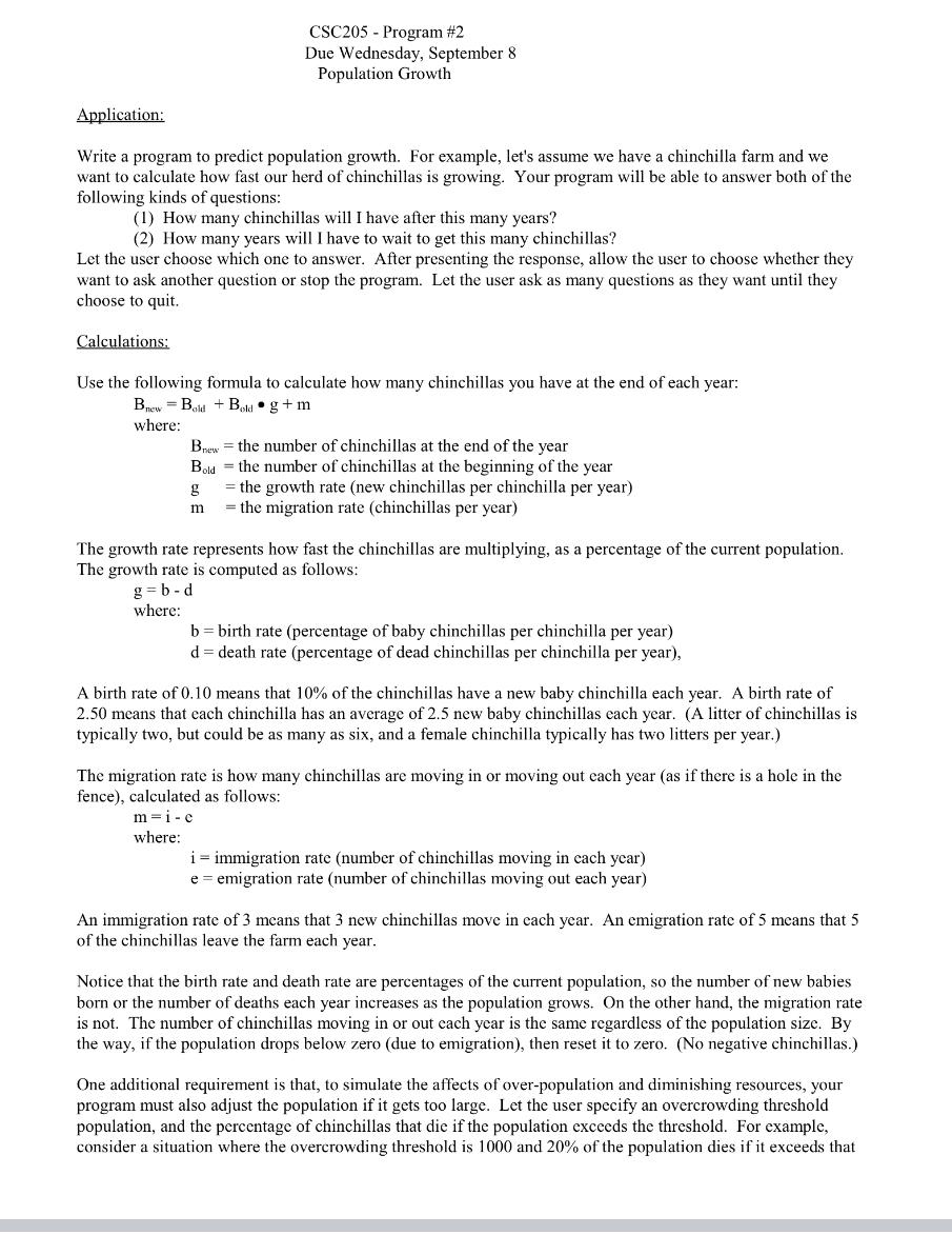 Solved Population Growth Application: Write a program to | Chegg.com