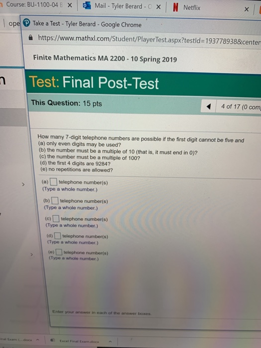 Solved Course: BU-1100-04 E Mail-Tyler Berard.( 1 Netflix | Chegg.com