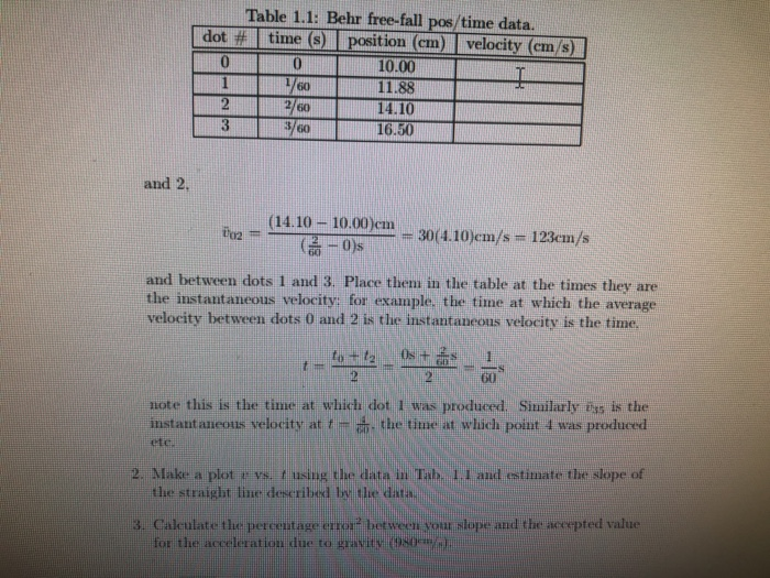 Solved Table 1.1: Behr free-fall pos/ time data. dot # 1 | Chegg.com ...