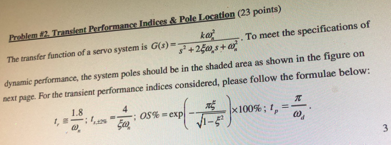 Solved Problem #2. Transient Performance Indices & Pole | Chegg.com