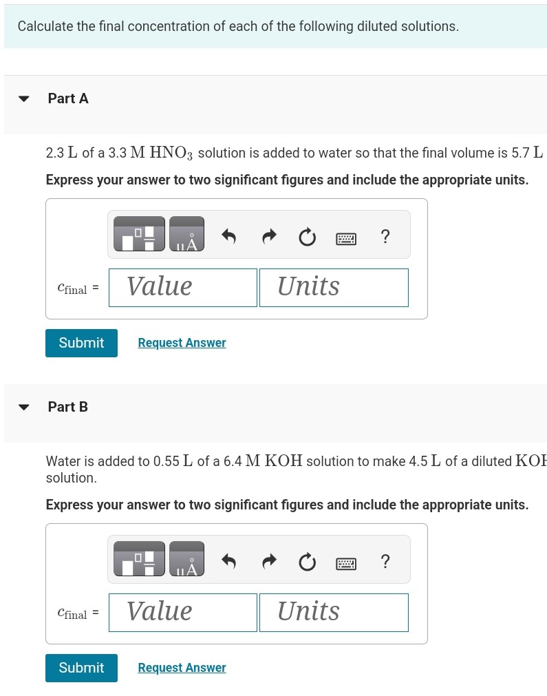 Solved Calculate the final concentration of each of the | Chegg.com