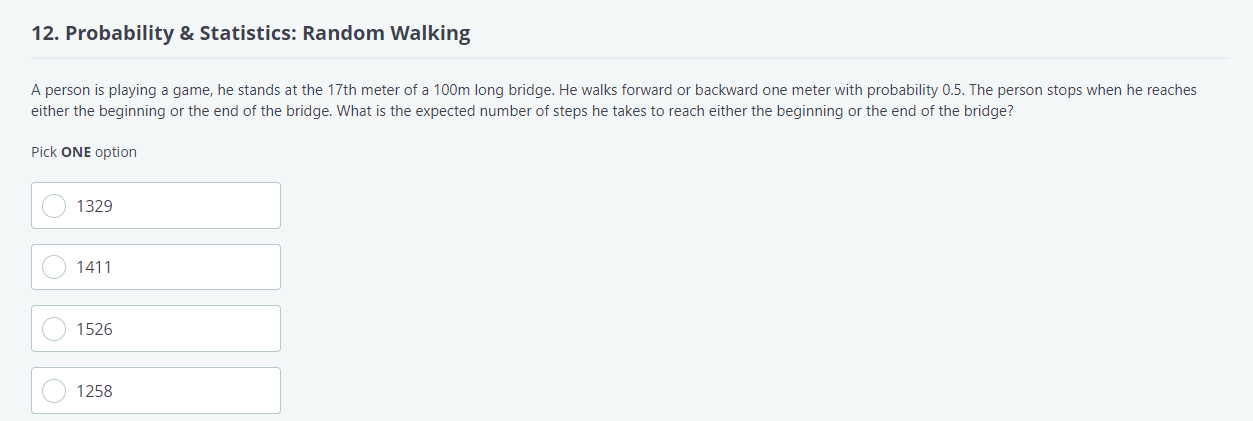 Solved 12. Probability & Statistics: Random Walking A person | Chegg.com