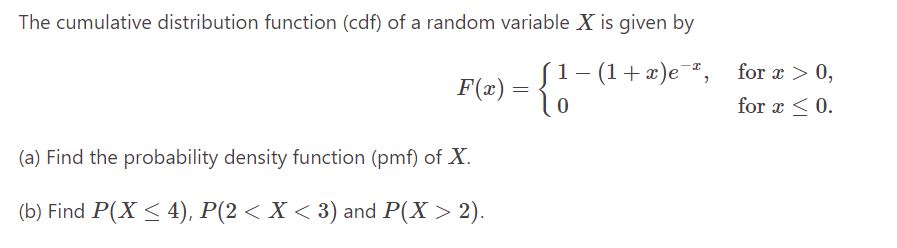 Solved The cumulative distribution function (cdf) of a | Chegg.com