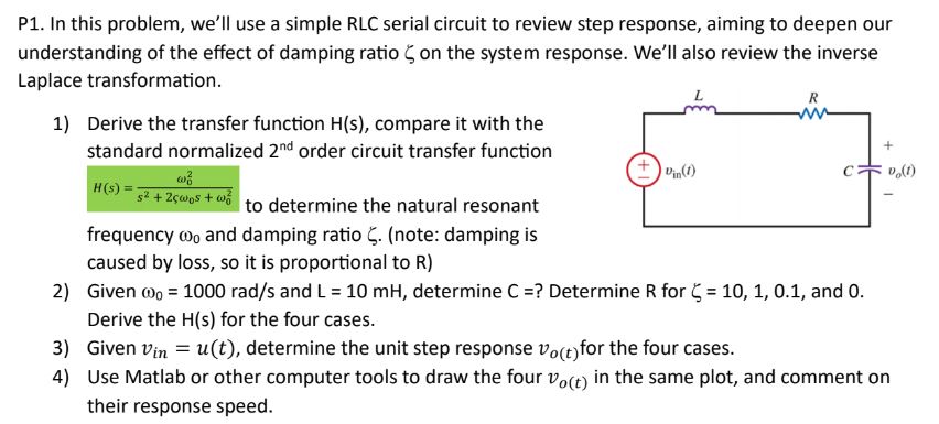 Solved P1. In this problem, we'll use a simple RLC serial | Chegg.com