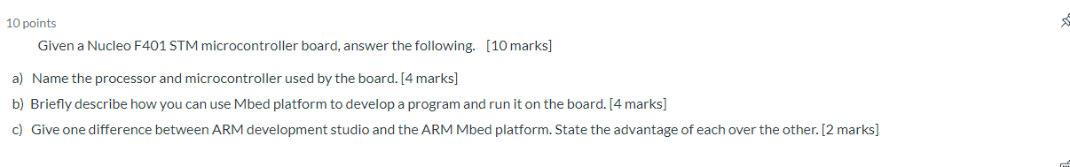 Solved 10 points Given a Nucleo F401 STM microcontroller | Chegg.com