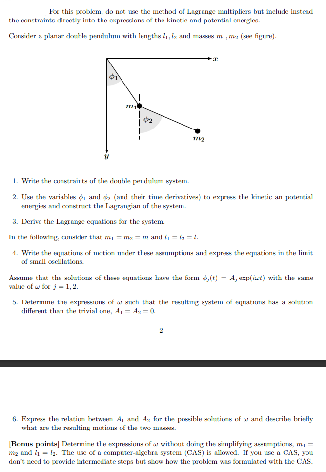 Solved For this problem, do not use the method of Lagrange | Chegg.com
