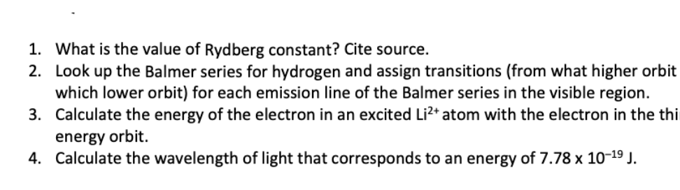 Solved 1. What is the value of Rydberg constant? Cite | Chegg.com