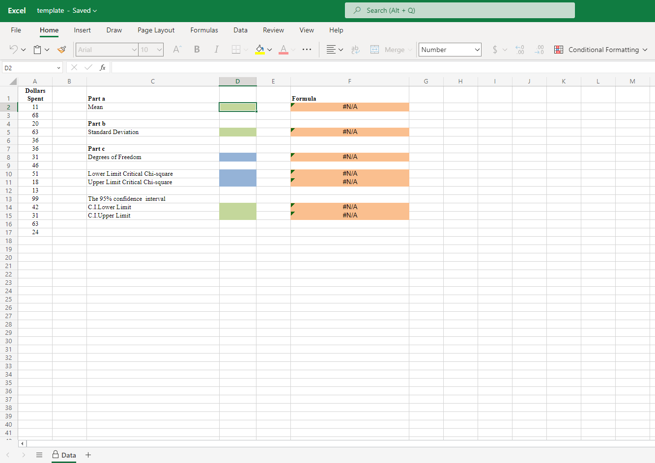 Solved Excel template - Saved ∨ File Home Insert Draw Page | Chegg.com