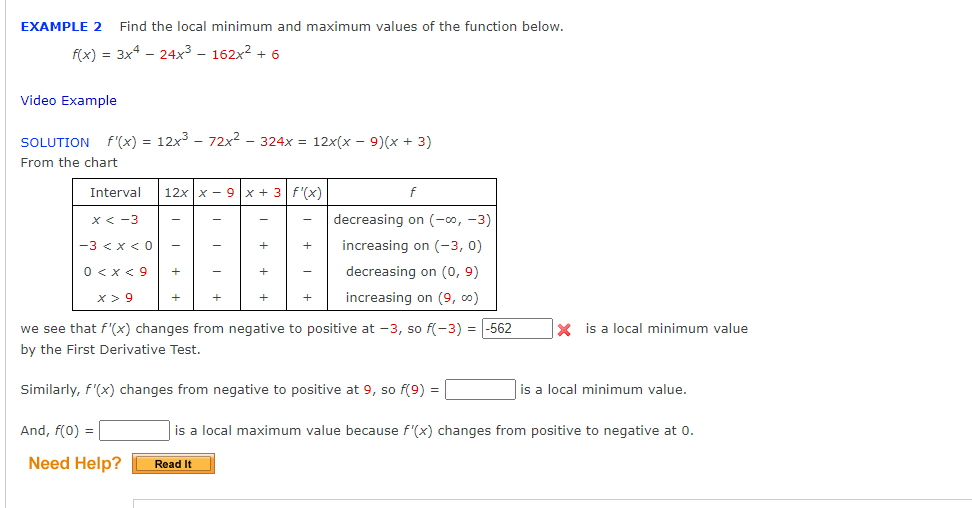 Solved EXAMPLE 2 Find the local minimum and maximum values | Chegg.com