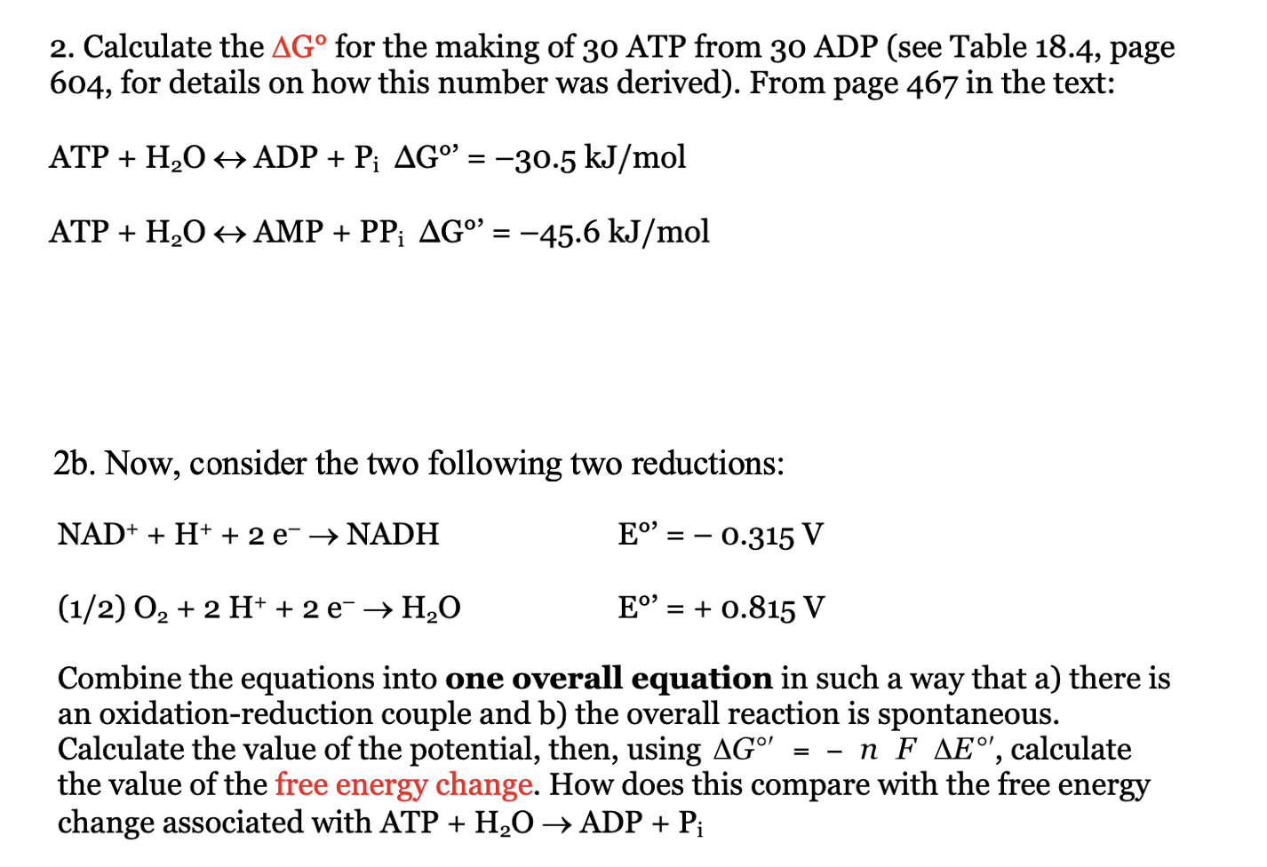 2. Calculate the ΔG∘ for the making of 30 ATP from 30 | Chegg.com