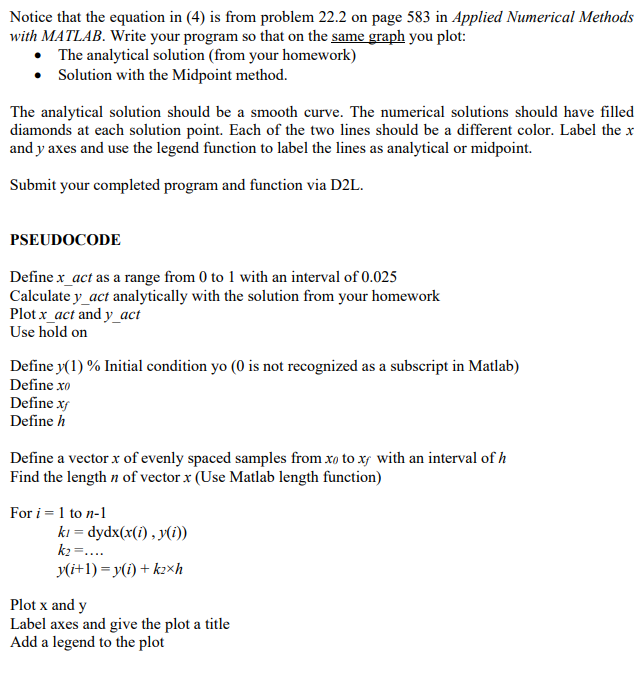 Solved The Midpoint Method Is A Second Order Runga Kutta
