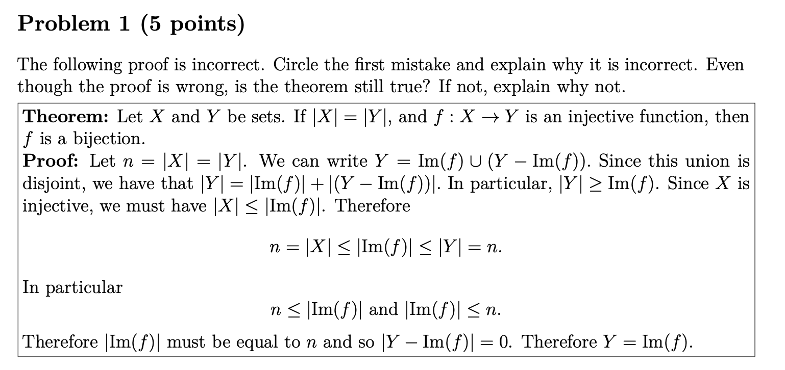 Solved Problem 1 (5 points) The following proof is | Chegg.com