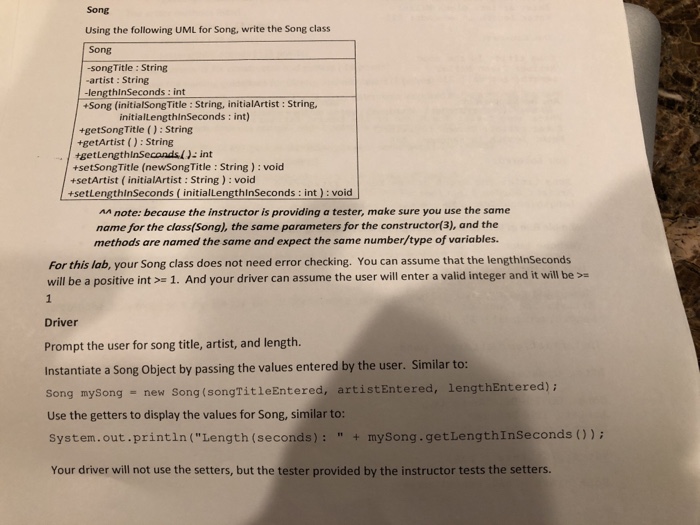 Solved Song Using the following UML for Song, write the Song | Chegg.com