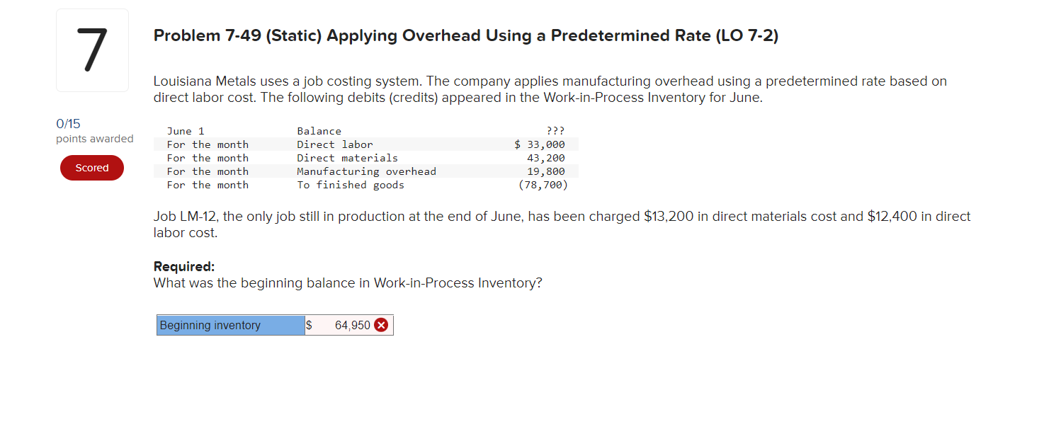 Solved Problem 7-49 (Static) Applying Overhead Using a | Chegg.com