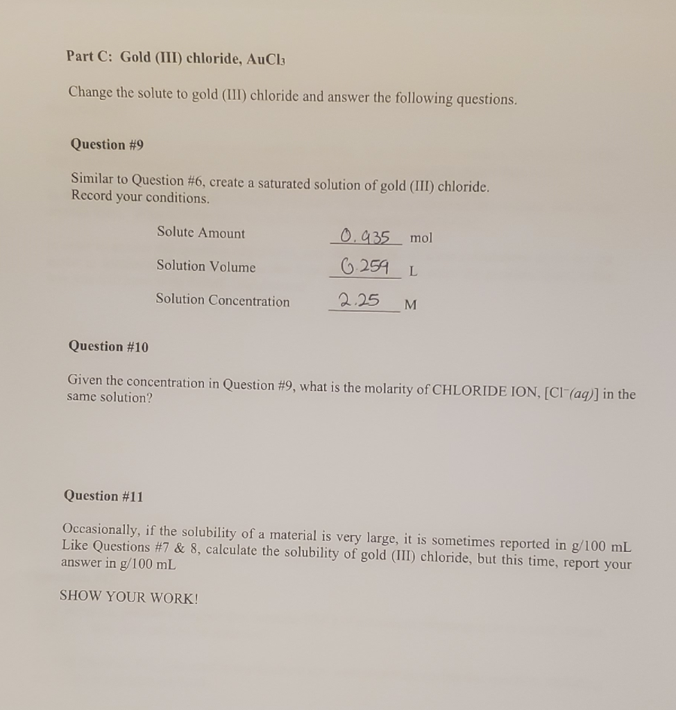 Solved Part C: Gold (III) chloride, AuCl3 Change the solute | Chegg.com