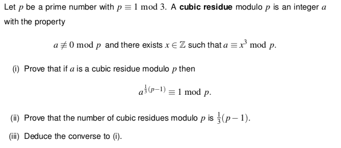 Solved Let p be a prime number with p = 1 mod 3. A cubic | Chegg.com