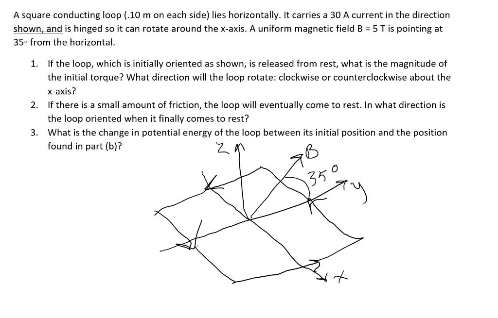 Solved A square conducting loop (.10 m on each side) lies | Chegg.com
