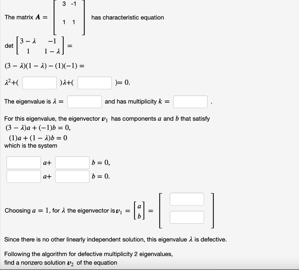 Solved 3 -1 The matrix A = has characteristic equation 1 1 | Chegg.com