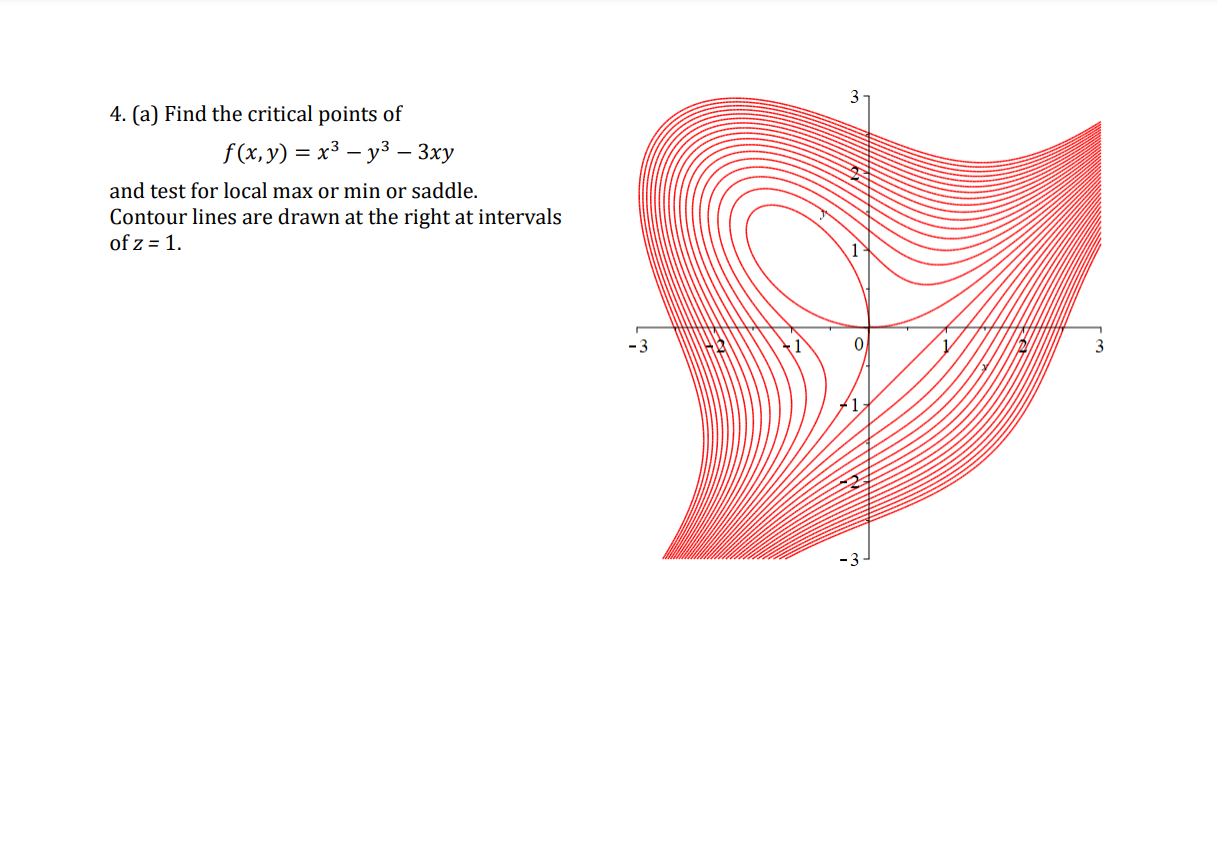 Solved 4. (a) Find the critical points of f(x,y) = x3 – y3 – | Chegg.com