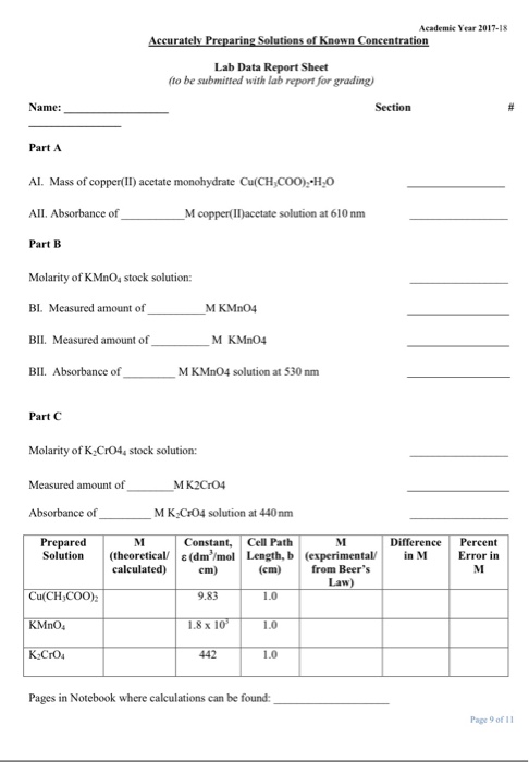 Solved Academic Year 2017-18 Lab Data Report Sheet to be | Chegg.com