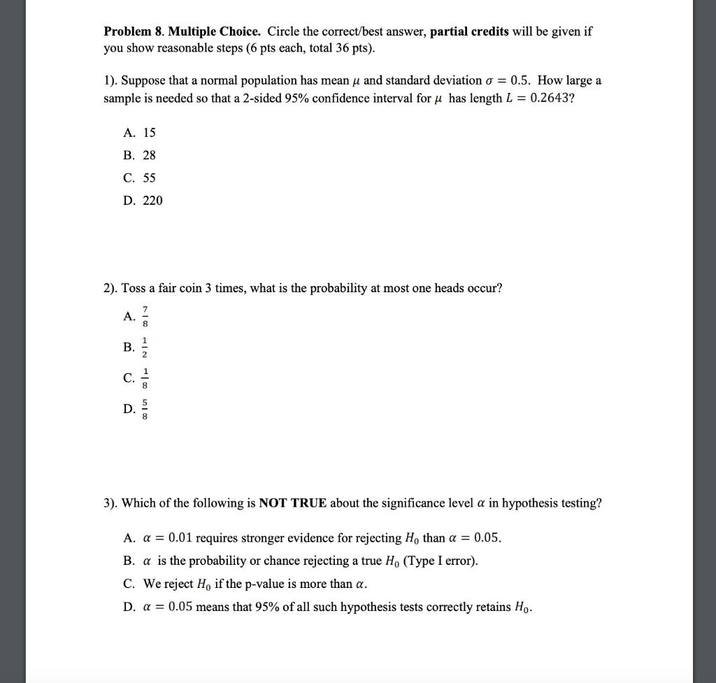 Solved Problem 8. Multiple Choice. Circle the correct/best | Chegg.com