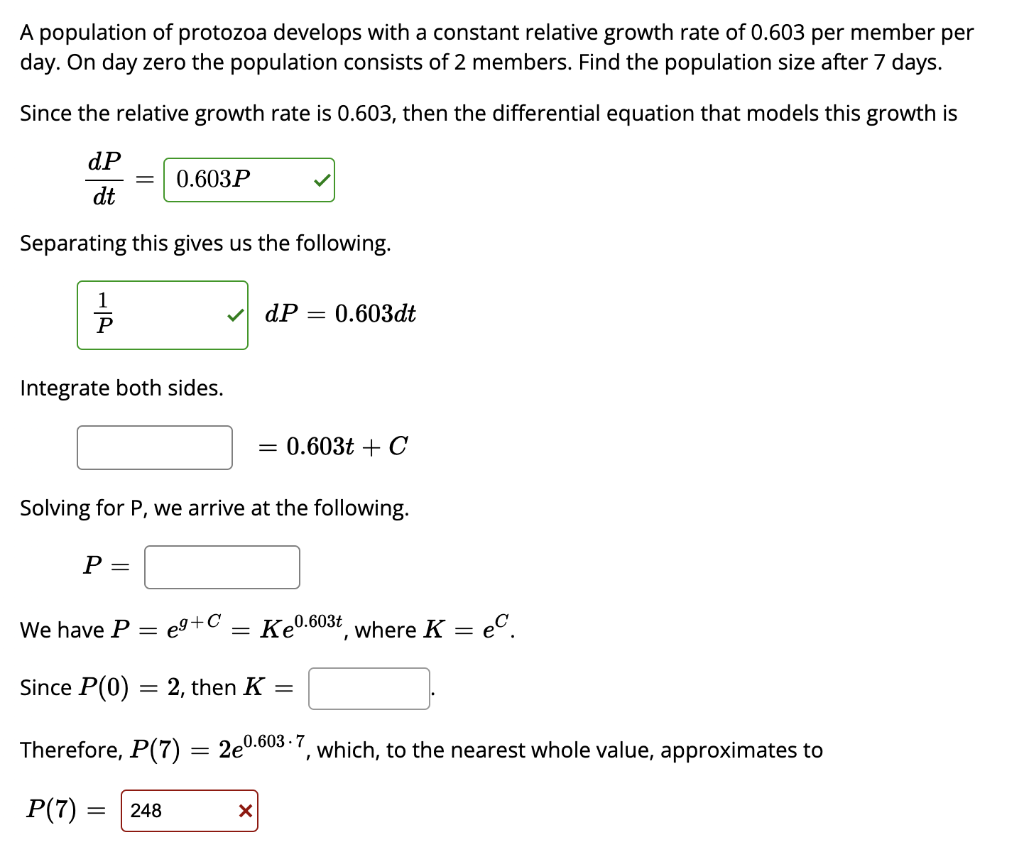 Solved A population of protozoa develops with a constant | Chegg.com