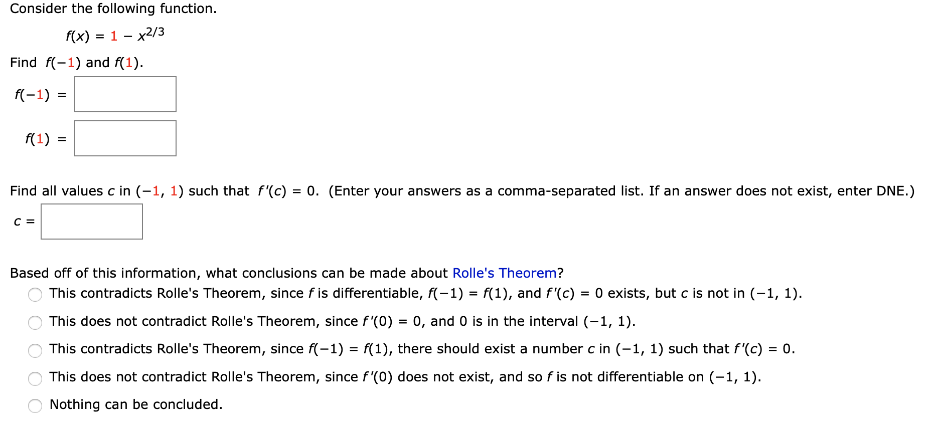 Solved Consider the following function. f(x) = 1 – x2/3 Find | Chegg.com