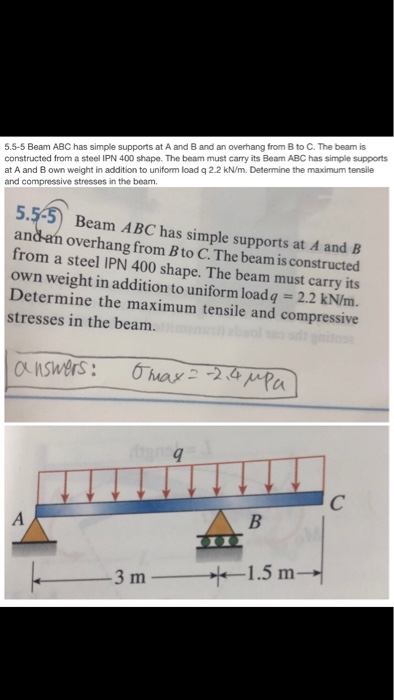 Solved 5.5-5 Beam ABC has simple at A and B and an overhang | Chegg.com