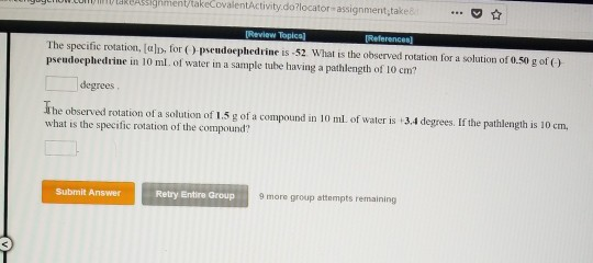 Solved ton yu lecator-assignment,take The specific rotation, | Chegg.com