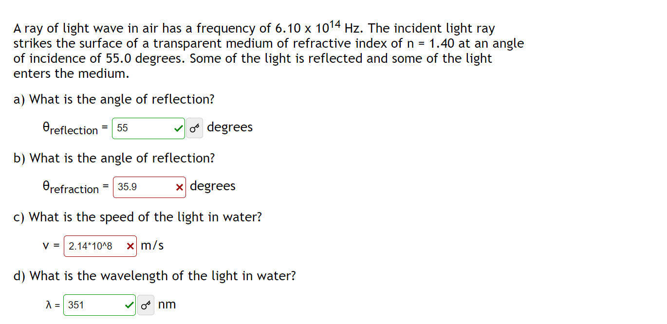 Solved A ray of ﻿light wave in ﻿air has a frequency | Chegg.com
