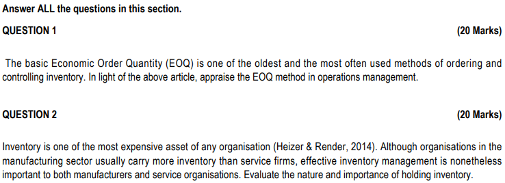 Solved The basic Economic Order Quantity (EOQ) is one of the | Chegg.com