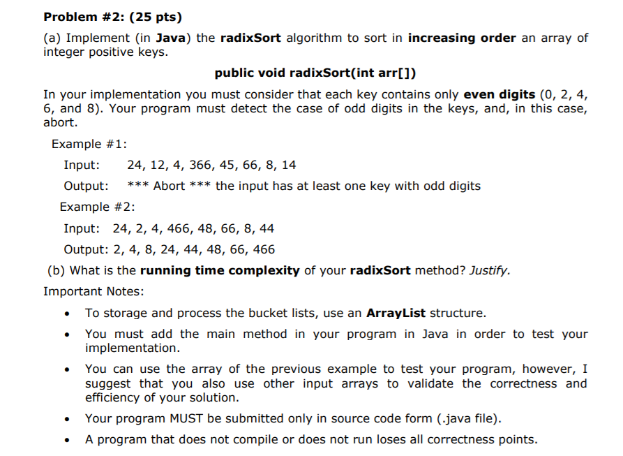 Solved Problem #2: (25 pts) (a) Implement (in Java) the | Chegg.com