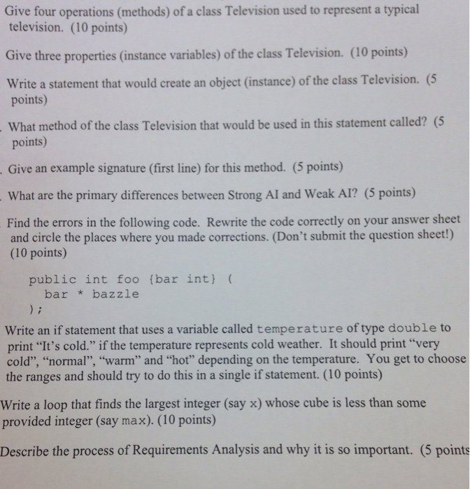 Solved Give four operations (methods) of a class Television | Chegg.com