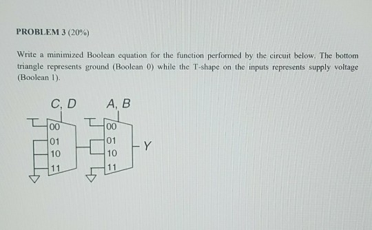 Solved PROBLEM 3 (2096) Write a minimized Boolean equation | Chegg.com