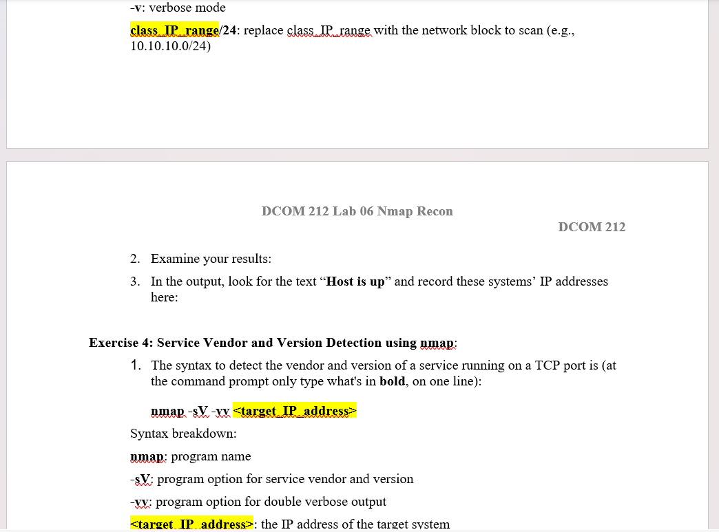 Solved Name (please print): Nmap Exercise 1 5: (You may use | Chegg.com
