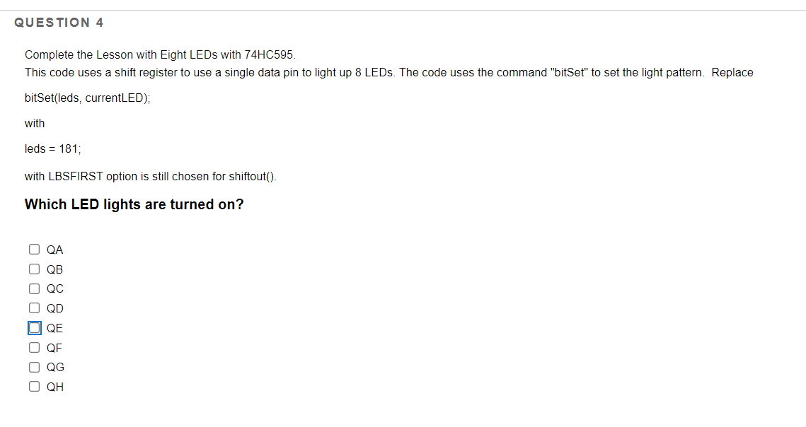 Solved QUESTION 4 Complete the Lesson with Eight LEDs with | Chegg.com