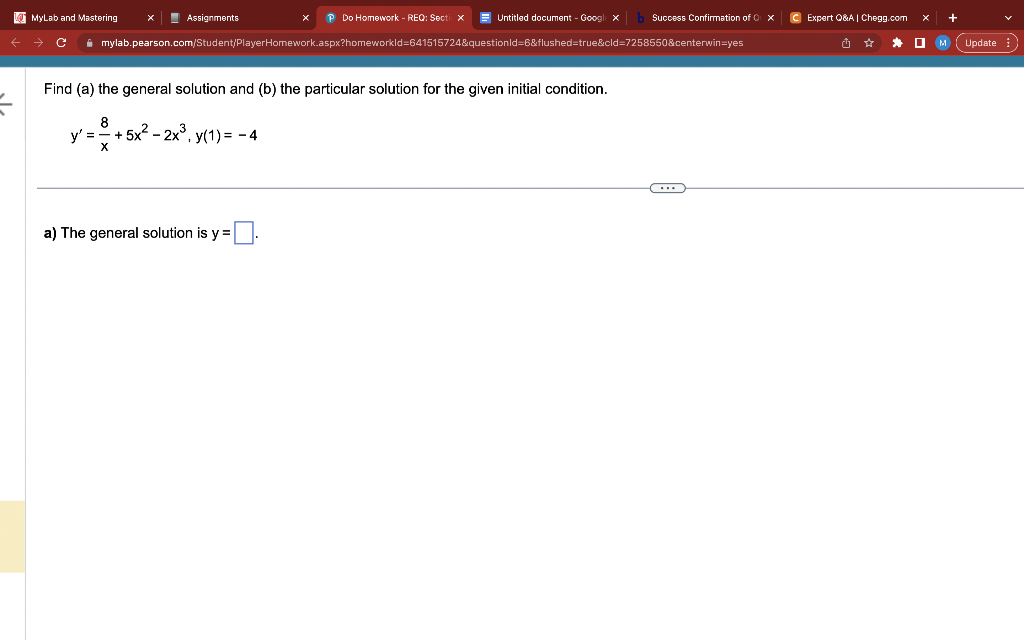 Solved Find (a) the general solution and (b) the particular | Chegg.com