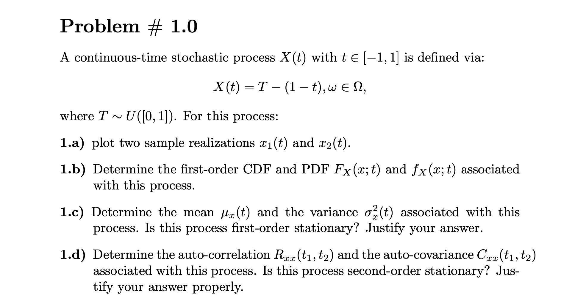 Solved Problem # 1.0 A continuous-time stochastic process | Chegg.com