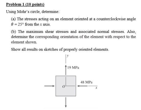 Solved Problem 1 (10 points) Using Mohr's circle, determine | Chegg.com