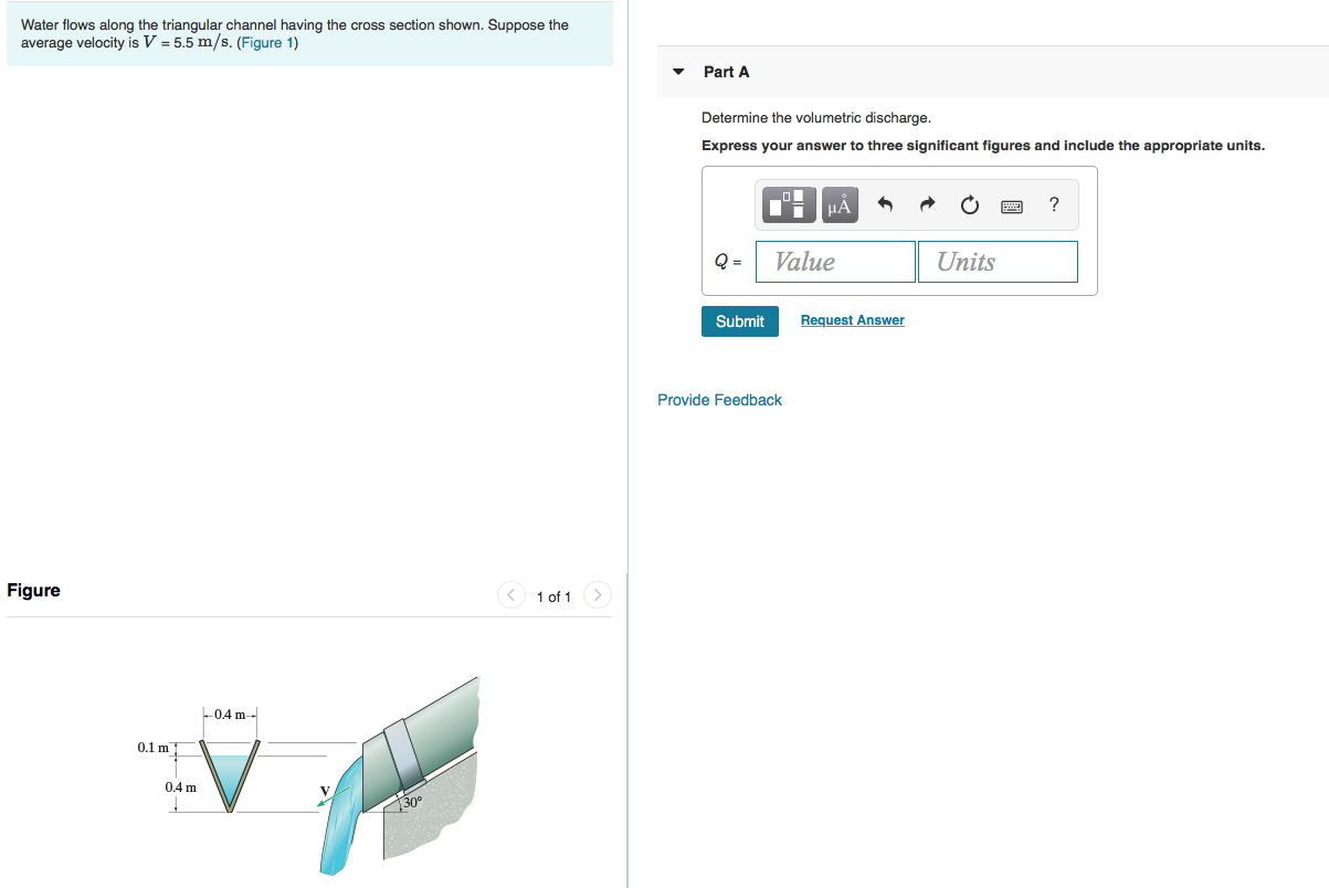 Solved Water flows along the triangular channel having the | Chegg.com
