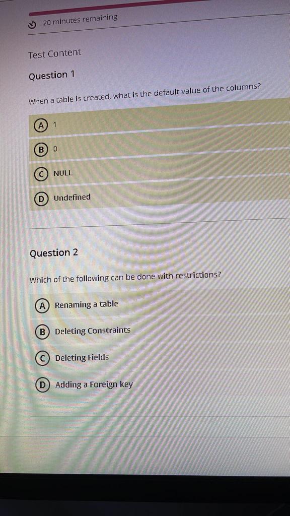 Solved When a table is created, what is the default value of | Chegg.com