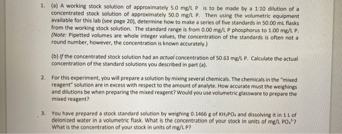 Solved (a) ﻿A working stock solution of approximately | Chegg.com