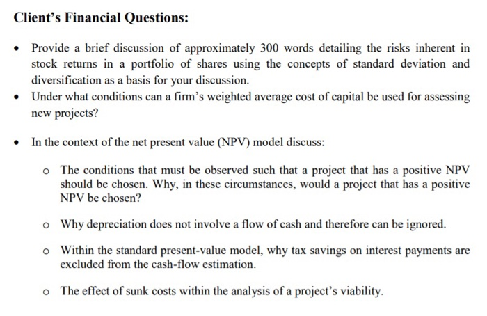 Solved Client's Financial Questions: Provide a brief | Chegg.com