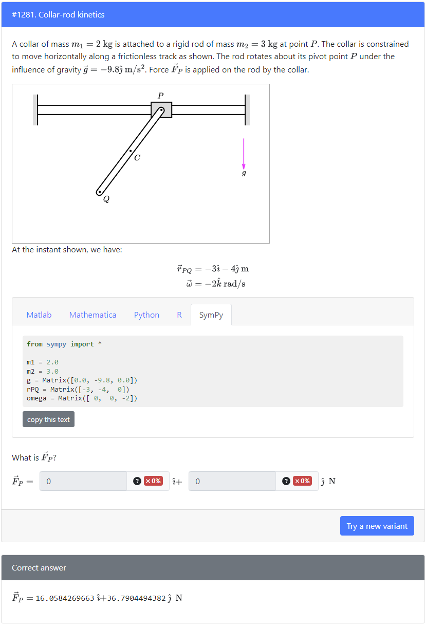 Solved A collar of mass m1=2 kg is attached to a rigid rod | Chegg.com