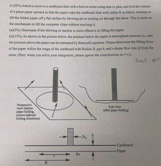 6.(20\%) Attach a straw to a cardboard disk with a | Chegg.com