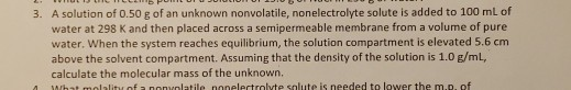 Solved 3. A solution of 0.50 g of an unknown nonvolatile, | Chegg.com