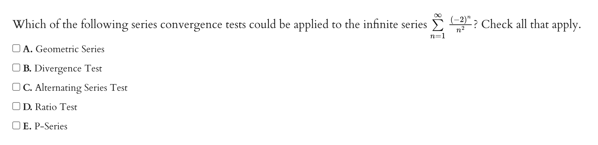 Solved Which of the following series convergence tests could | Chegg.com